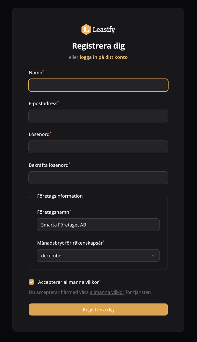 Registrera ett konto i Smart K3